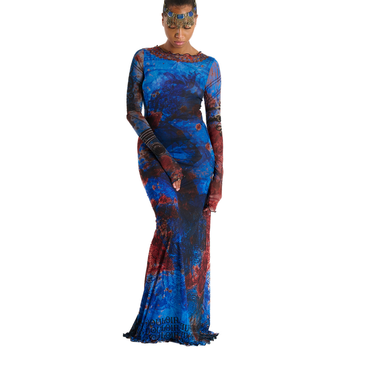 Medusa Dress – Sheer Long Sleeve Maxi Gown with Art Print – Designer ...